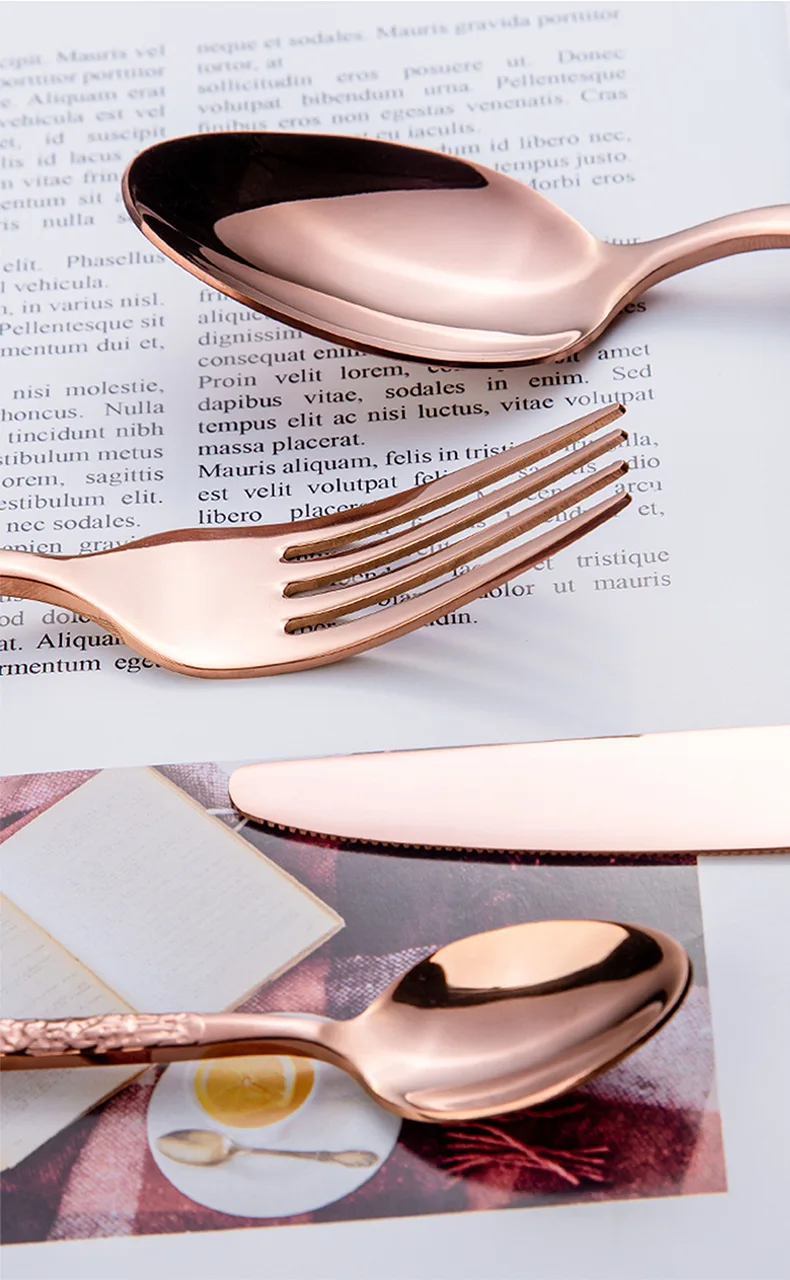 Stainless Steel Rose Gold Hammered Copper Flatware Set