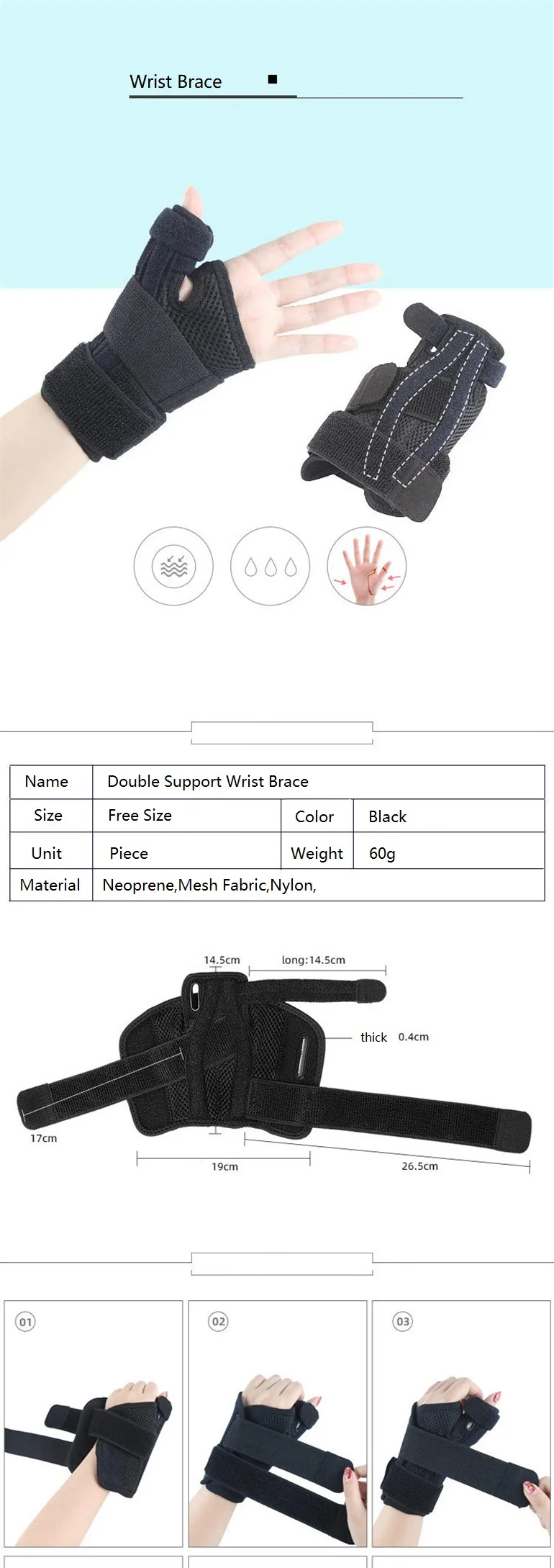 Universal Bidirectional Support Wrist Brace Thumb Adjustable Strap ...