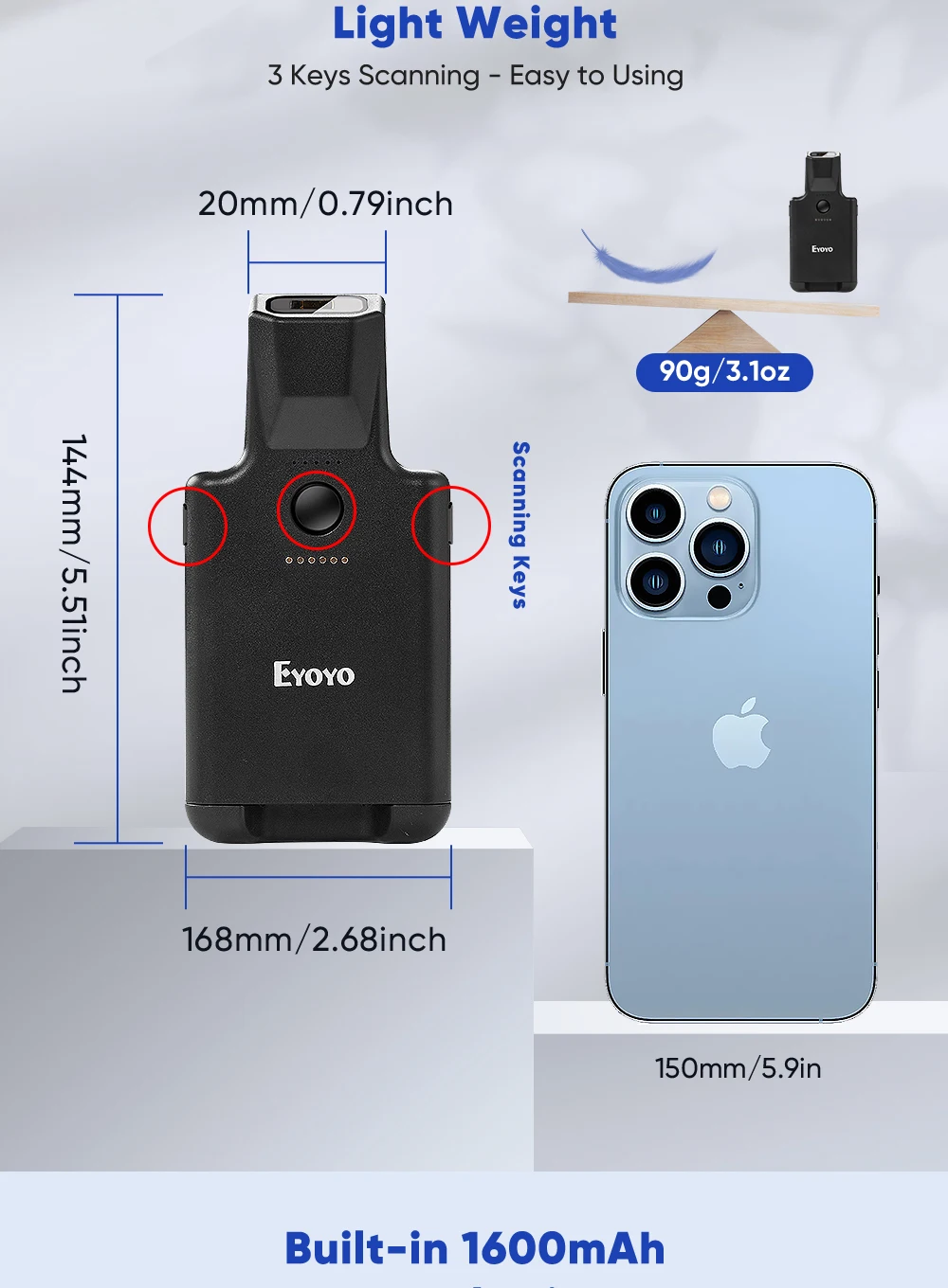 Eyoyo EY-017P Mobile PDA Barcode Scanner with Bluetooth - 1D, 2D, QR ...