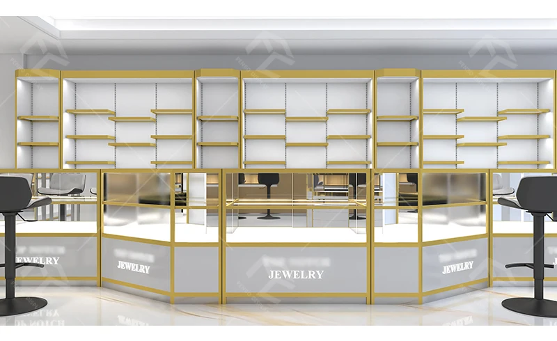Modern Real Gold Shop Design White Style Custom Round Jewelry Showcase ...
