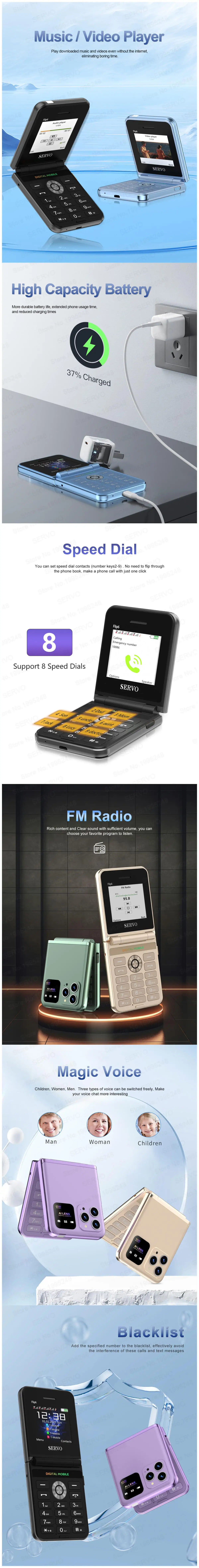 Servo Flip Phone 4 Sim Card Gsm Electric Torch Automatic Call Recording ...