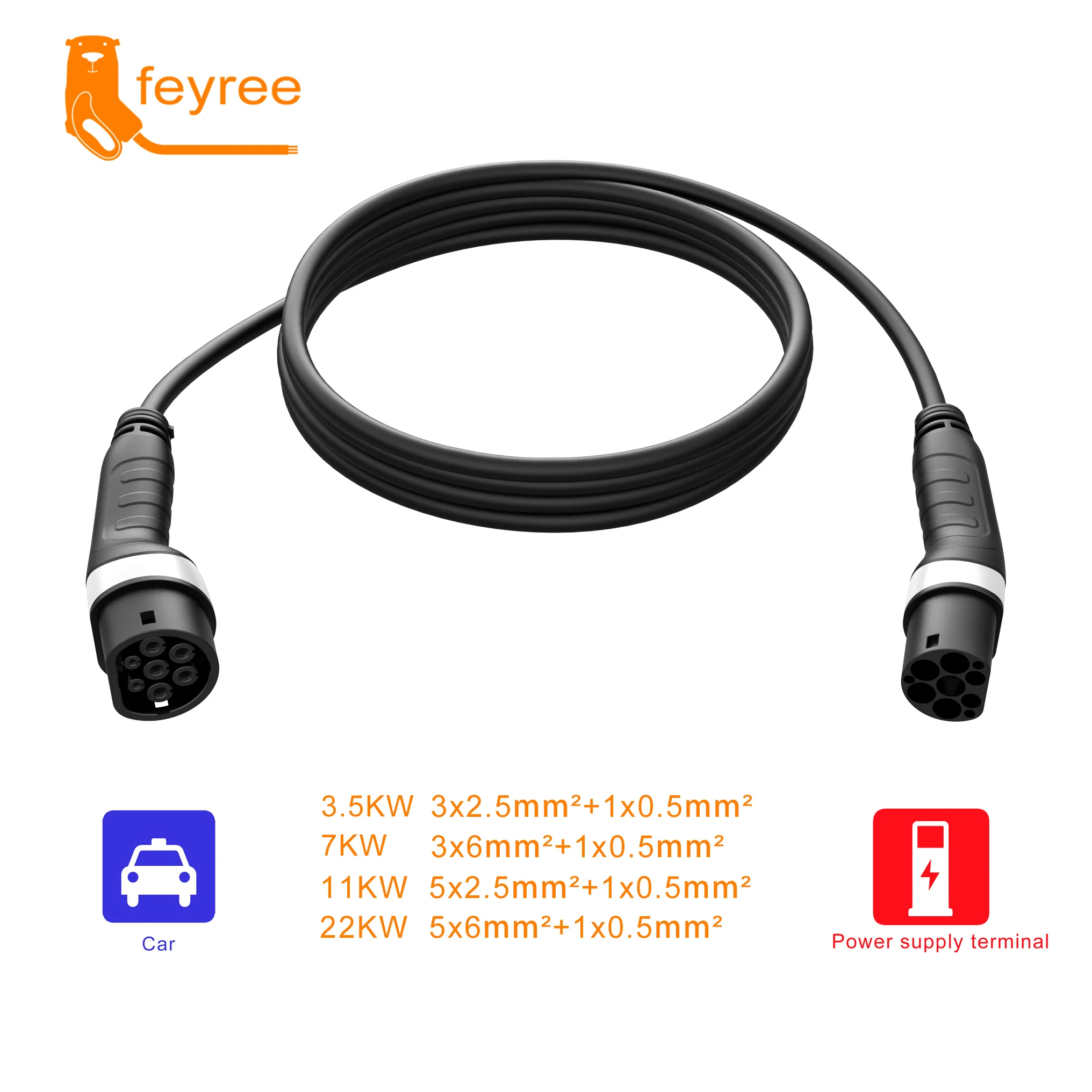 Feyree Ev Charging Cable Type 2 To Type 2 /gbt/ Type 1 Fast Electric ...