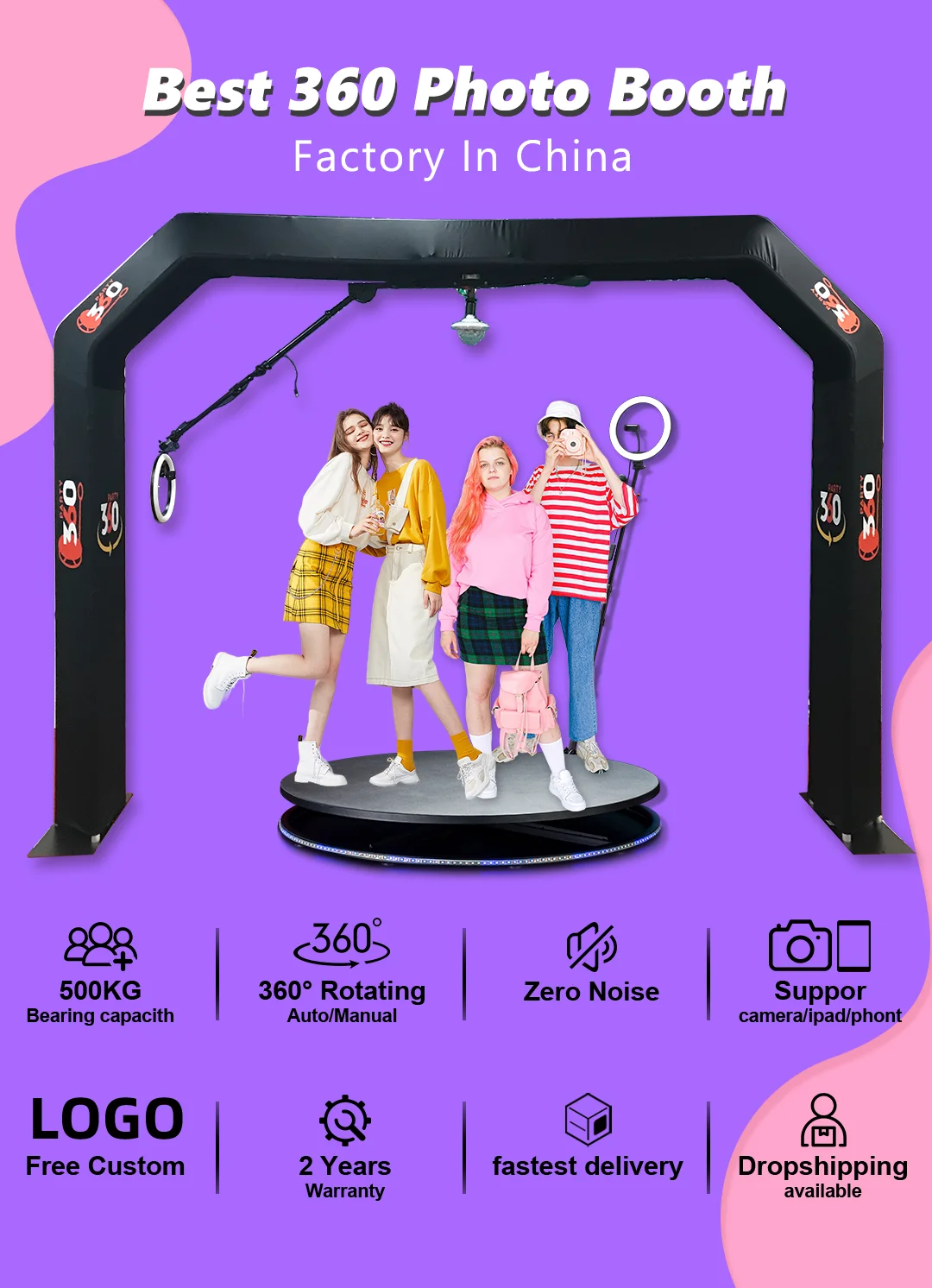 Selfie Machine Video Booth Overhead 360 Photo Booth With Led Fill Light ...