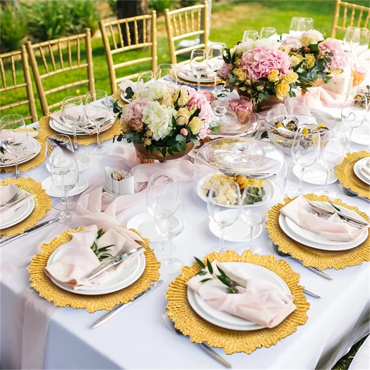 13in Reef Charger Plates - Plastic Gold for Weddings