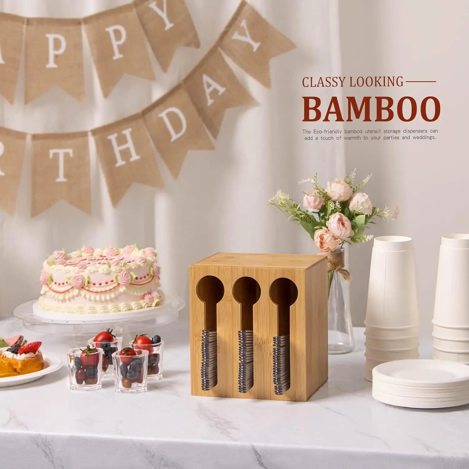 Bamboo Utensil Dispenser for Spoons and Forks Utensil Holder Station ...