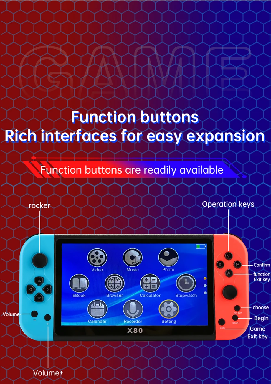 X80 Handheld Game Player - 7 Inch Retro Gaming Console