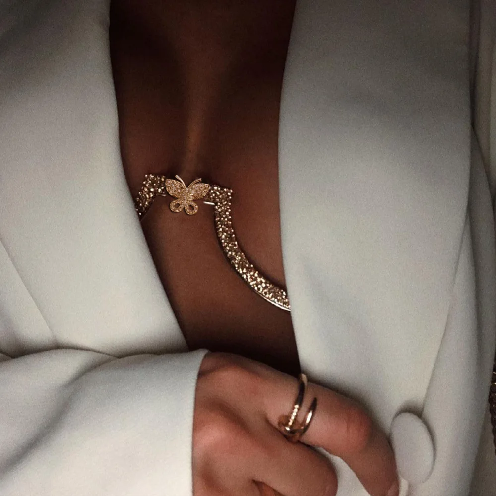 2023 New Fashion Exquisite Butterfly Breast Chain Shiny X Shaped ...