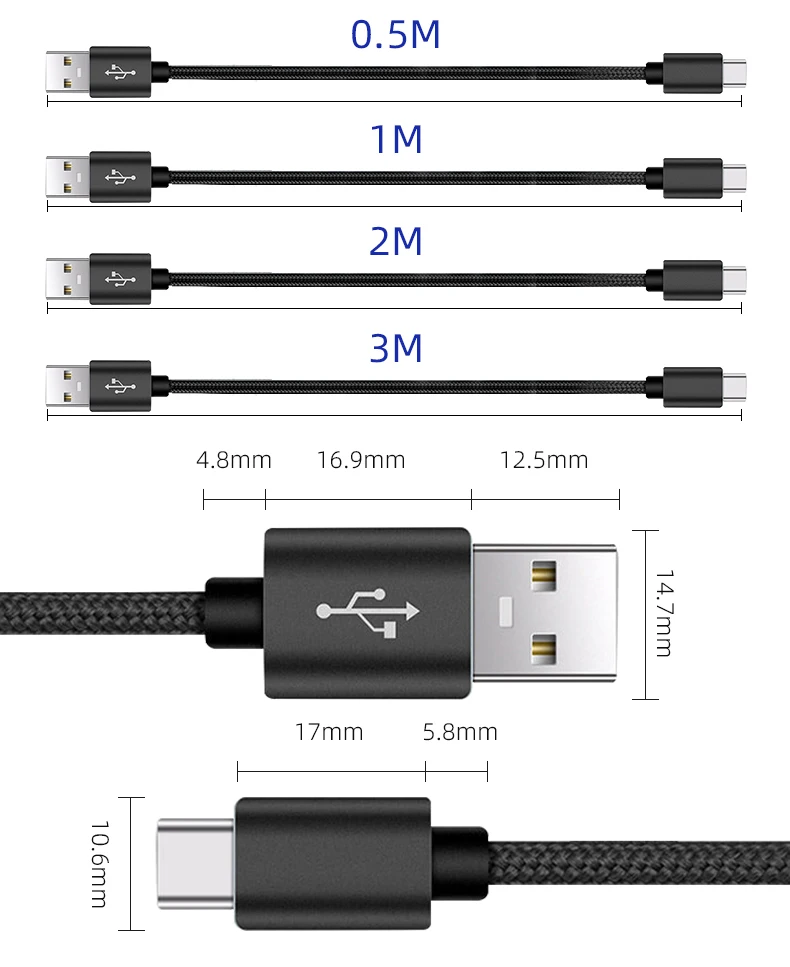 Cabos Usb To Type C Micro Kabel Data Line 3a Fast Charging Cable ...