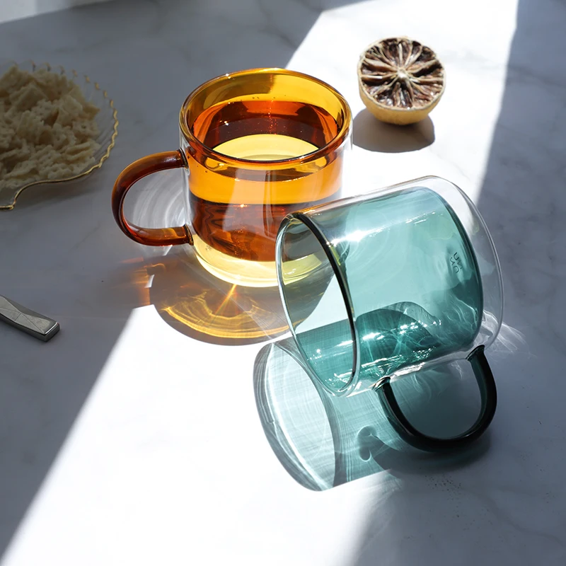 Colored Glass Cup Coffee Double Wall for Drinks Sublimation Mug ...