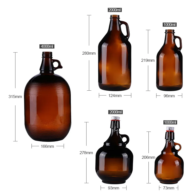 Large Clear Amber Glass Wine Bottle 1l 2l 4l Round Glass Beer Bottle ...