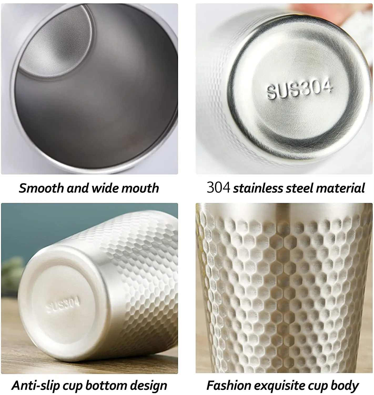 SUS304 Stackable Gold Double Wall Pint Cocktail Cup Tumbler