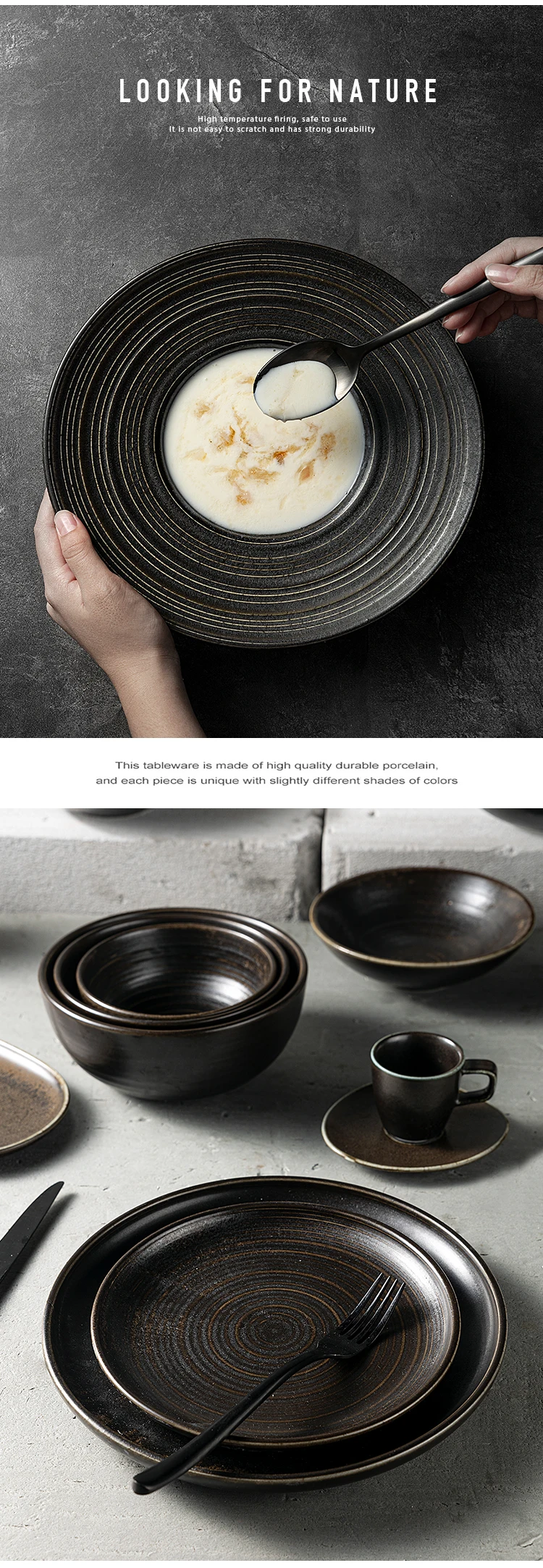 Japanese Vintage Black Tableware - 4 PCS Retro Dinner Set