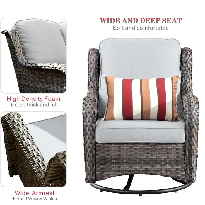 Wicker Cane Outdoor Rotating Chair Patio Sectional Rattan Swivel 6 Pcs ...