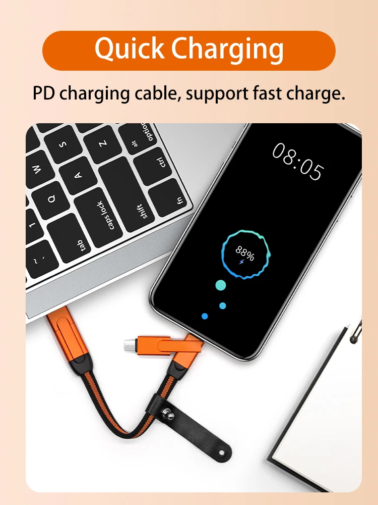 6 in 1 Multi Charging Cable, Portable Keychain Multi Charger Cable, 3A ...