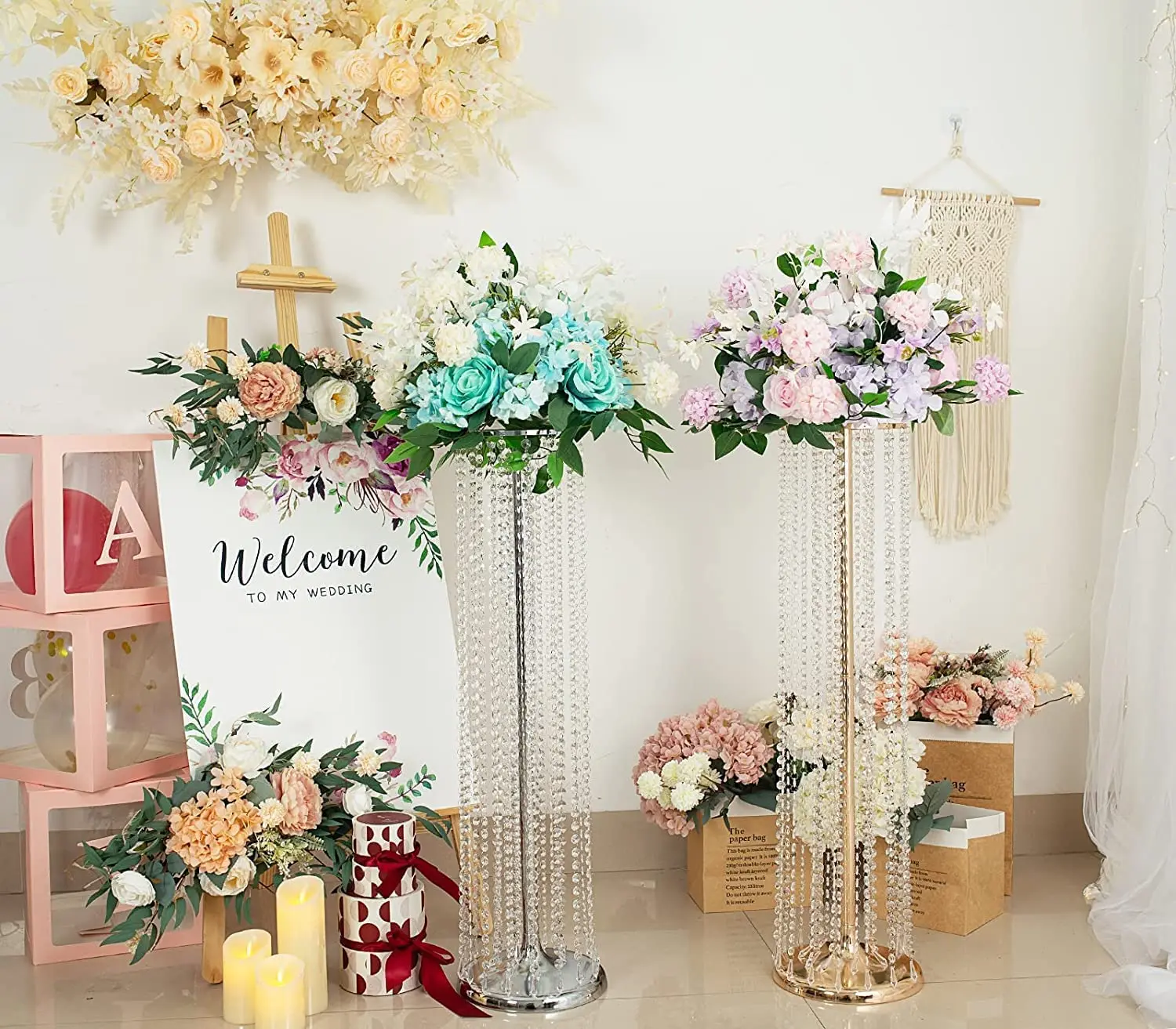 Luxurious Crystal Flower Stand Wedding Centerpieces On Floor Tall Metal ...