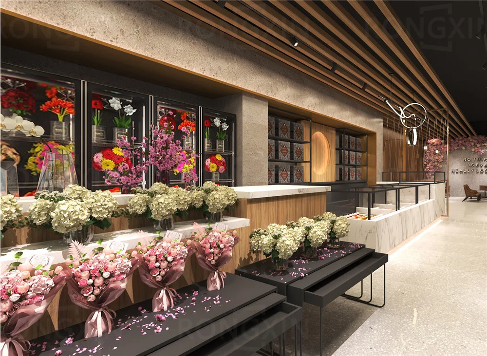 Modern Wood Metal Flower Shop Display Stand Rack Shelves Flowers Shop ...