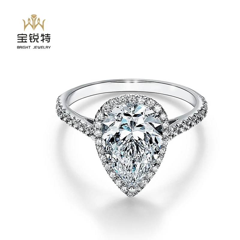 18k White Gold Custom 2 Catat Pear Solitaire Diamond Ring Halo Diamond ...