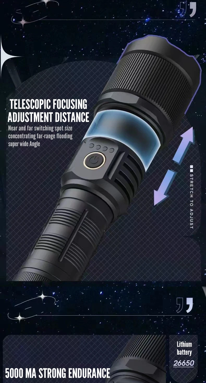 Zoom Rechargeable Tactical Throwing Torch Light Led Super Bright High ...