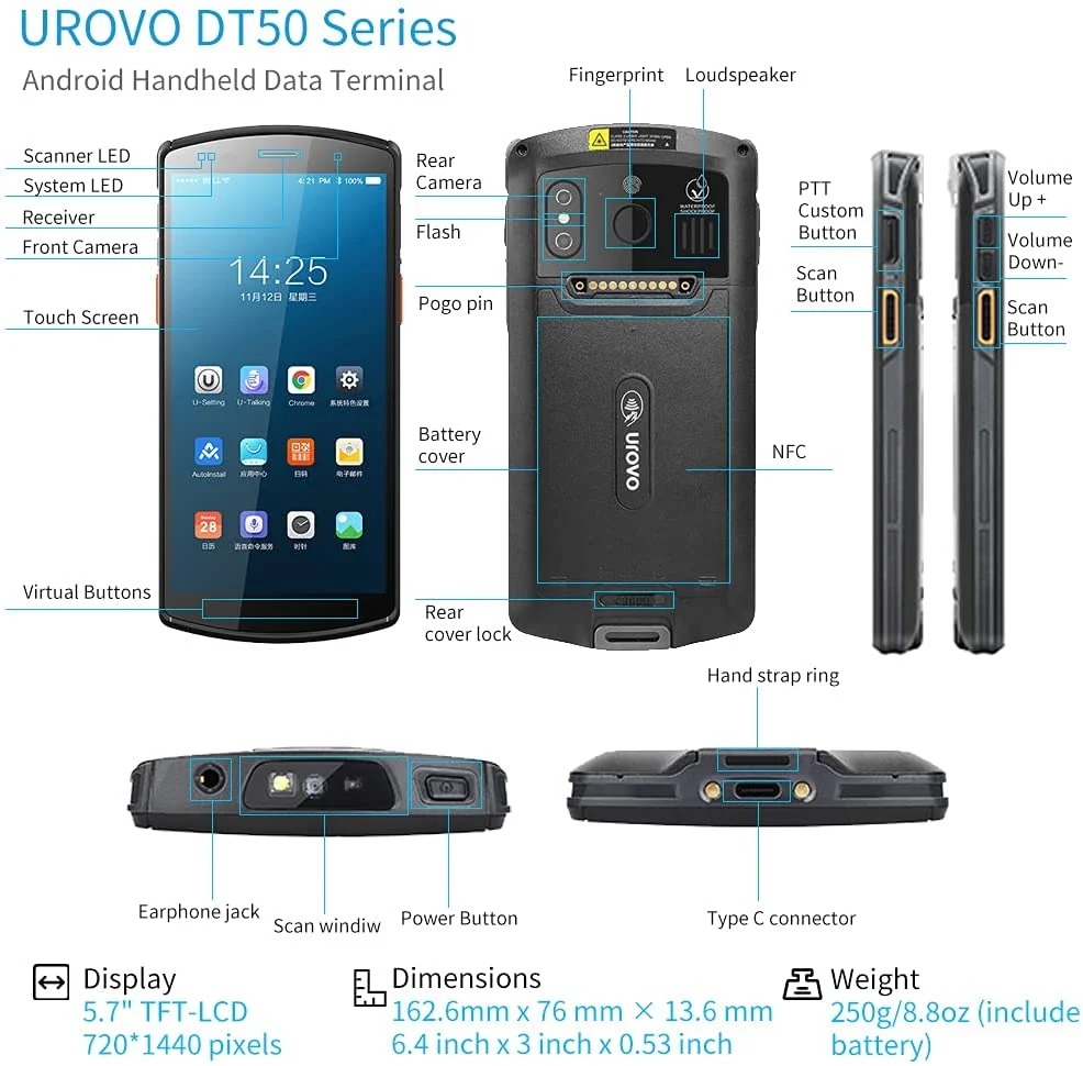 DT50 Touch Screen PDA - 1D/2D Barcode Scanner with 13MP Camera