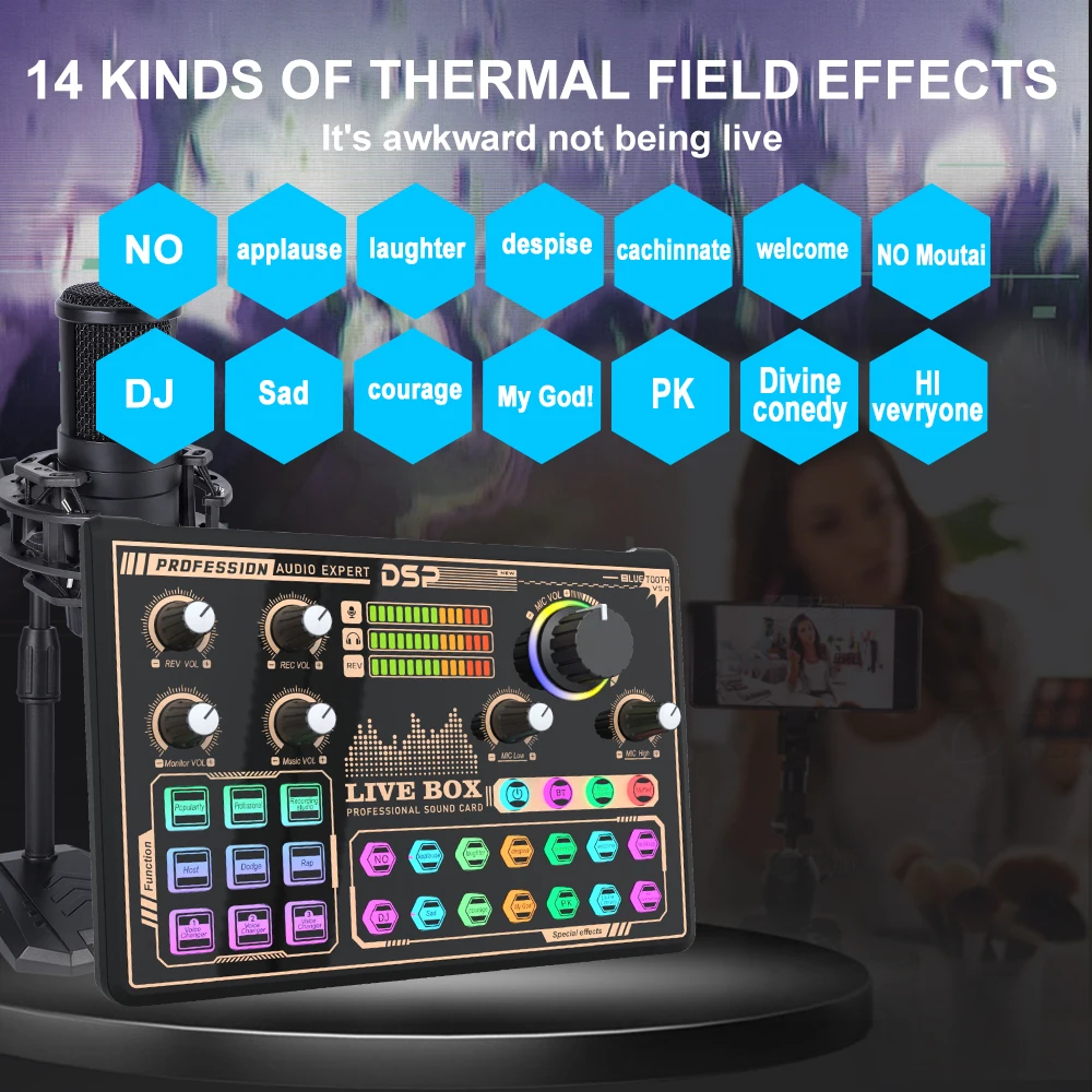 Huayi Voice V9 Mic Audio Mixer - Professional Podcast Equipment