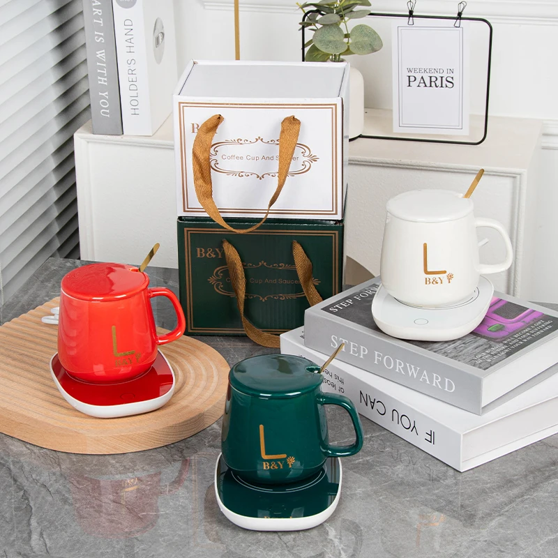 USB Ceramic Warmer Mug Set with Lid & Spoon - Temperature Control Smart ...