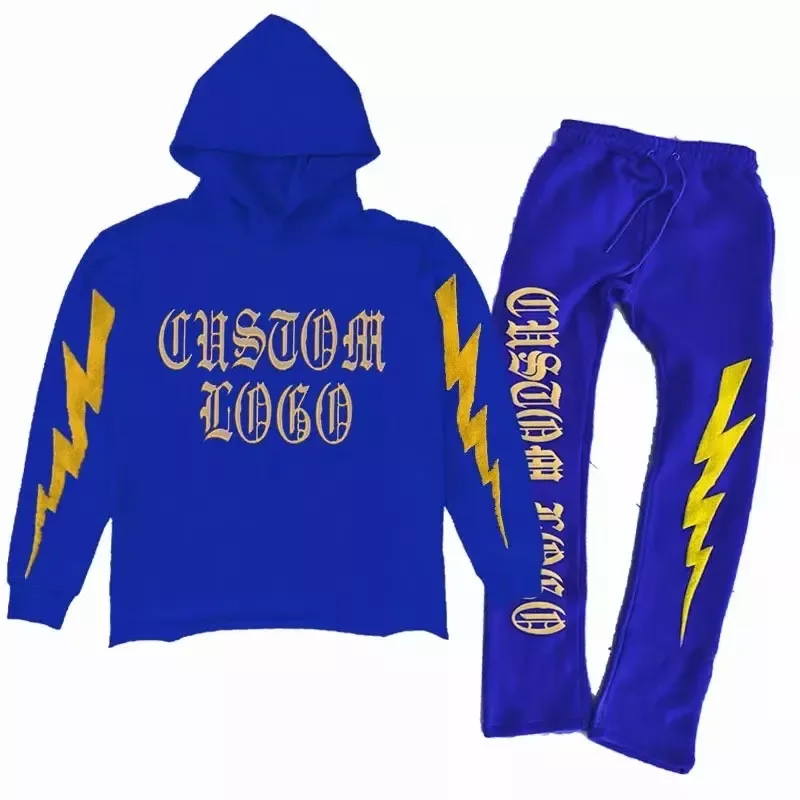 Custom Cropped Hoodie & Stacked Sweat Pants Set for Men