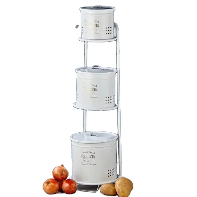3-tier Kitchen Potatoes Onion Garlic Storage Metal Box Kitchen Garlic ...