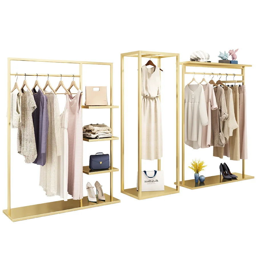 Custom Boutique Shelves Mount Rack Gold For Boutique Clothing Stores ...