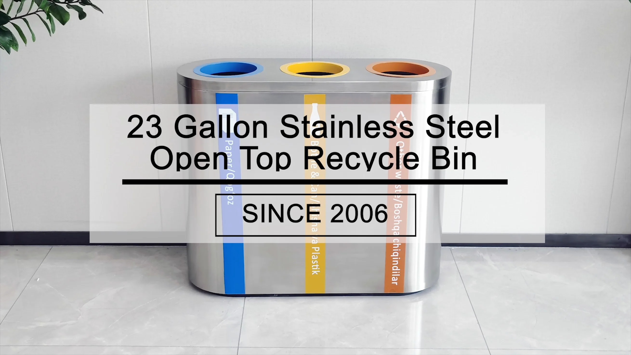23 Gallon 3 In 1 Dustbin Recycle Waste Bin 3 Compatment Stainless Steel ...