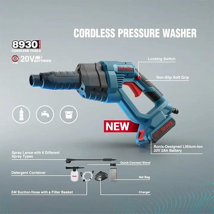 Ronix 8930 Pressure Washer 24.5bar 20v Lithium Battery Cordless ...