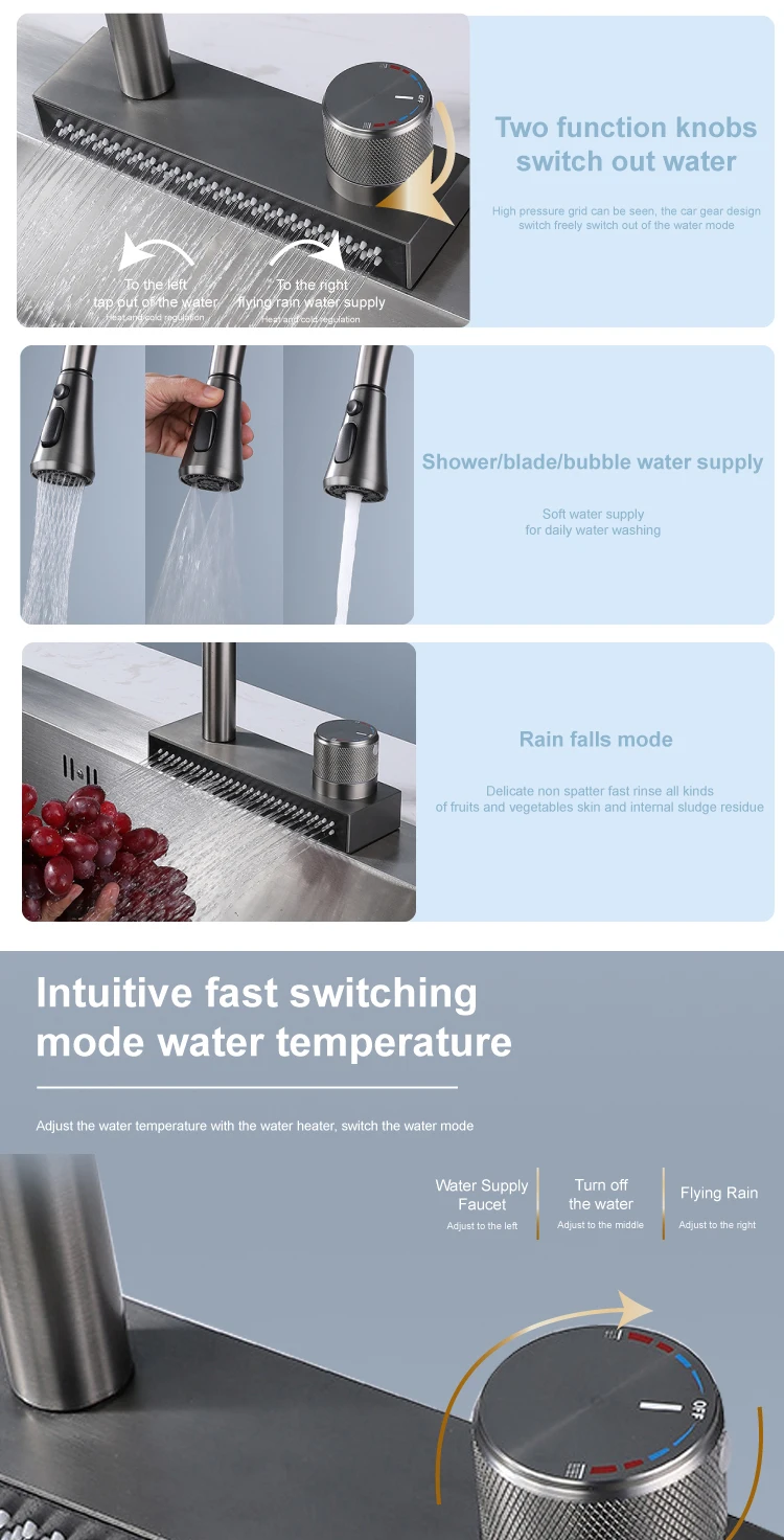 Modern Stainless Steel Flying Rain Waterfall Water Tap Pull Out Single ...