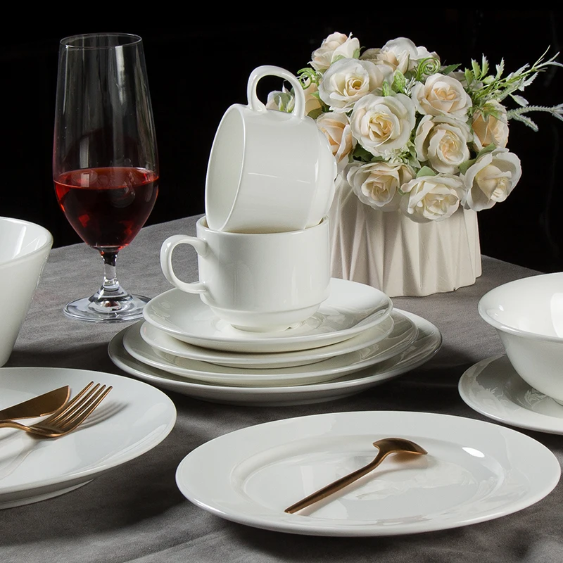 Classic White Ceramic Dinner Set - Durable & Versatile