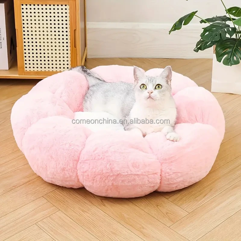 Soft And Comfortable Flower Cat Bed Plush Dog Mat Round Pet Cat Bed ...