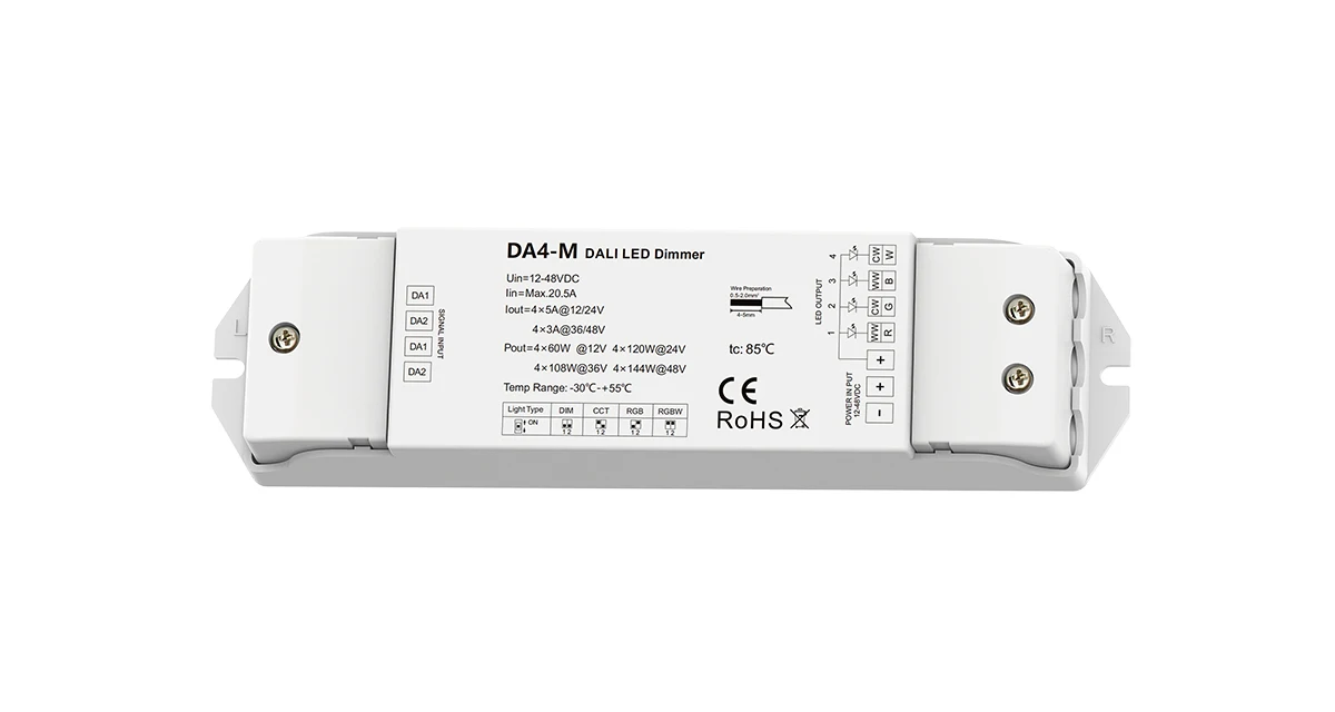 Skydance DA4-M DALI LED Controller - 4 Channel CV Dimmer for RGB/RGBW ...