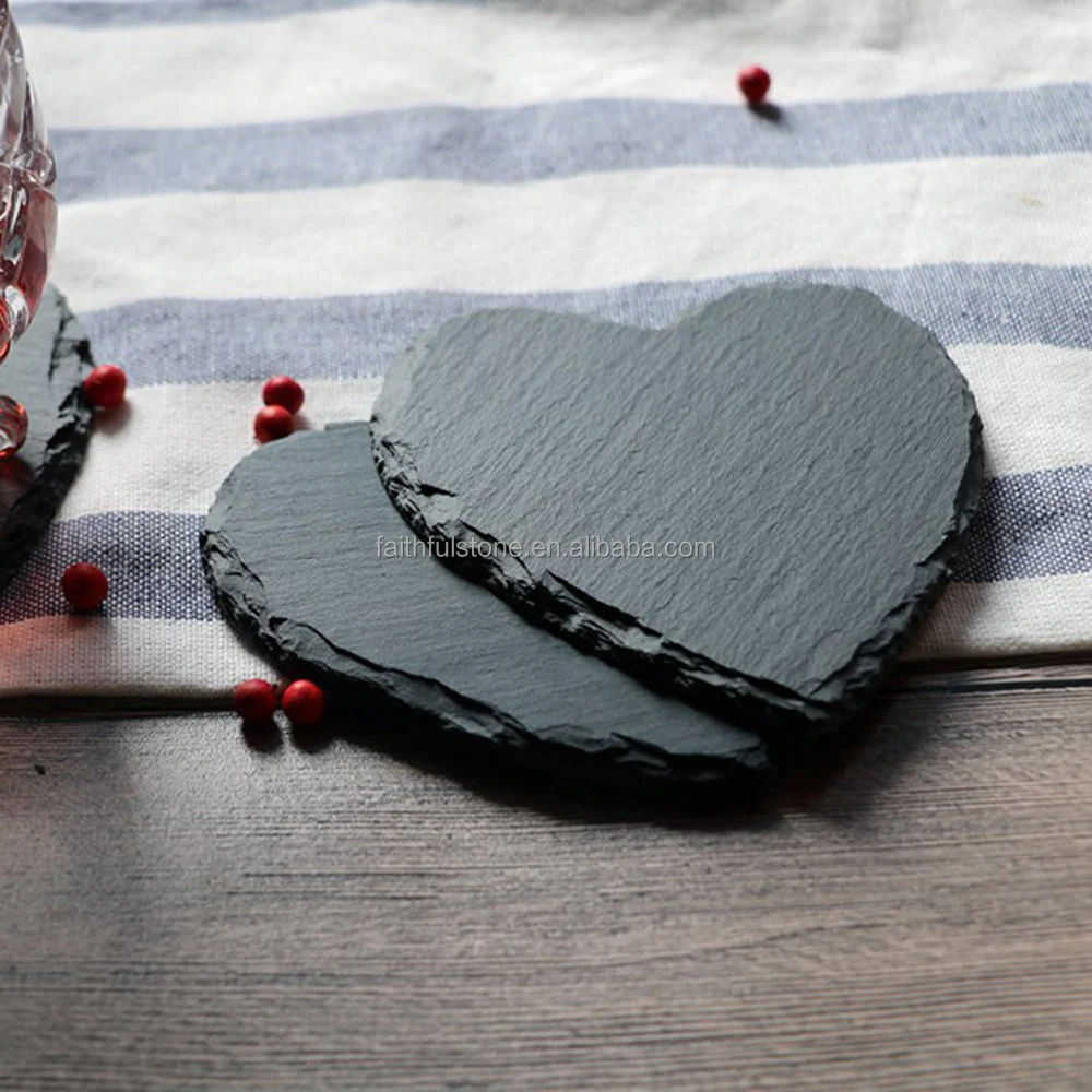Custom Wholesale Natural Black Blank Heart Shape Slate Coaster For ...
