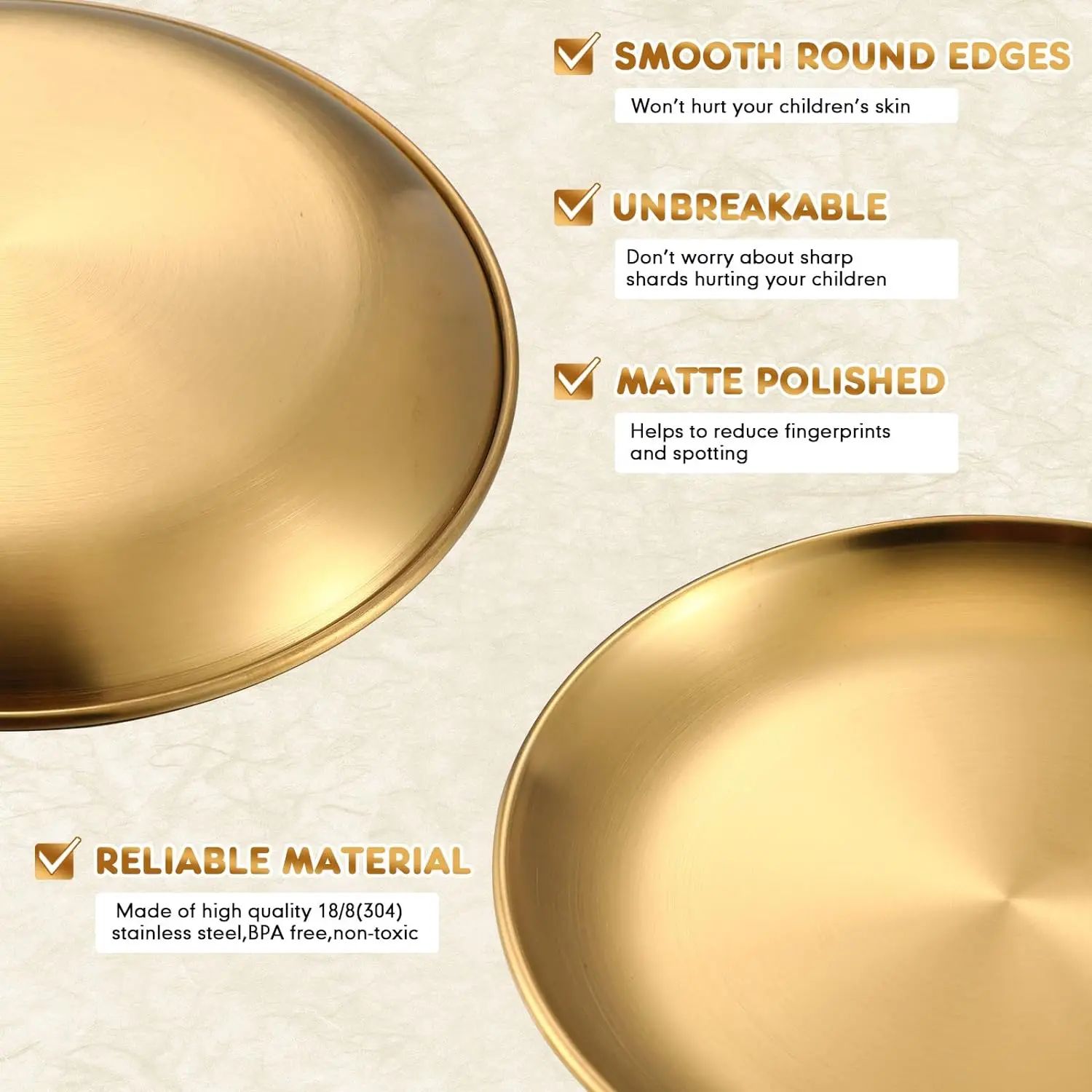Shop Our 8inch, 9inch, 10inch Gold Metal Plates - Durable & Stylish