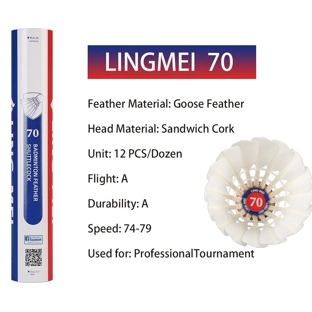 Lingmei 70 Most Durable Goose Feather Badminton Shuttlecock