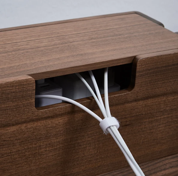 Wooden Cable Management Box - Walnut Organizer for Home
