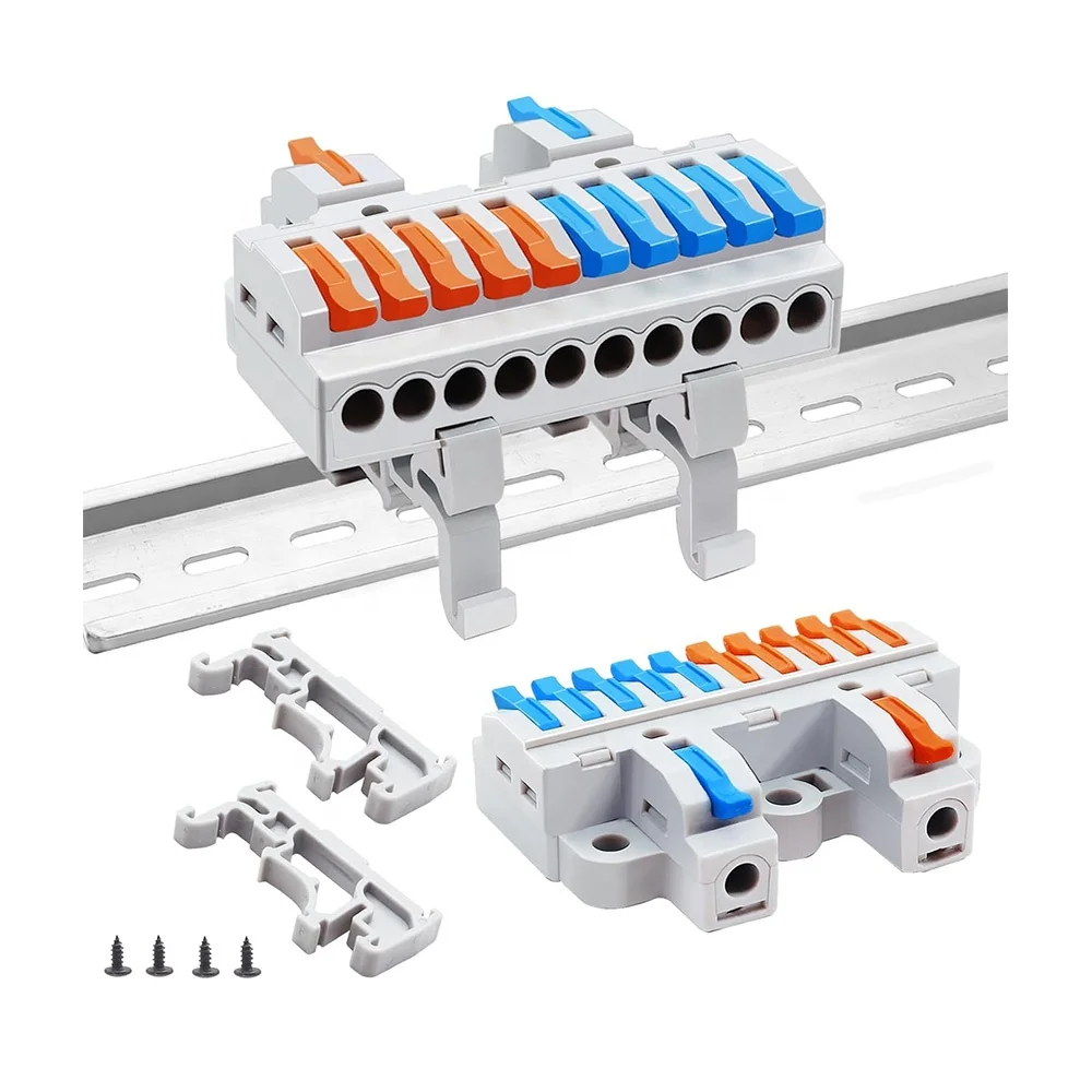 DIN Rail Terminal Blocks DIY 2 in 10 out Splicing Wire Connectors ...