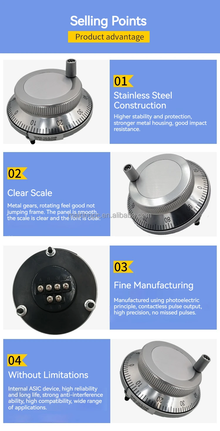 MK800 CNC Rotary Manual Pulse Generator Handwheel 100PPR MPG 24V 80mm ...