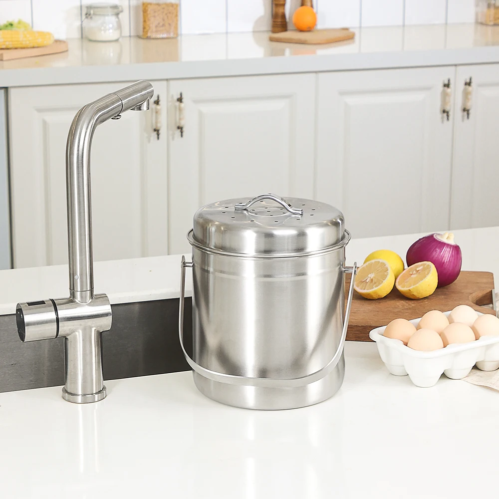 Indoor Stainless Steel Kitchen Compost Bin Standing Structure Waste ...