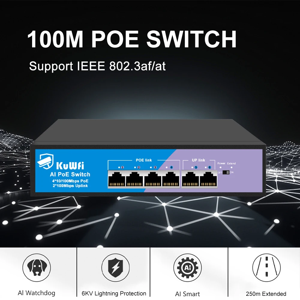 16+2port Kuwfi 1000mbps Switch Poe 7.2gbps 250m Wifi Range Gigabit ...