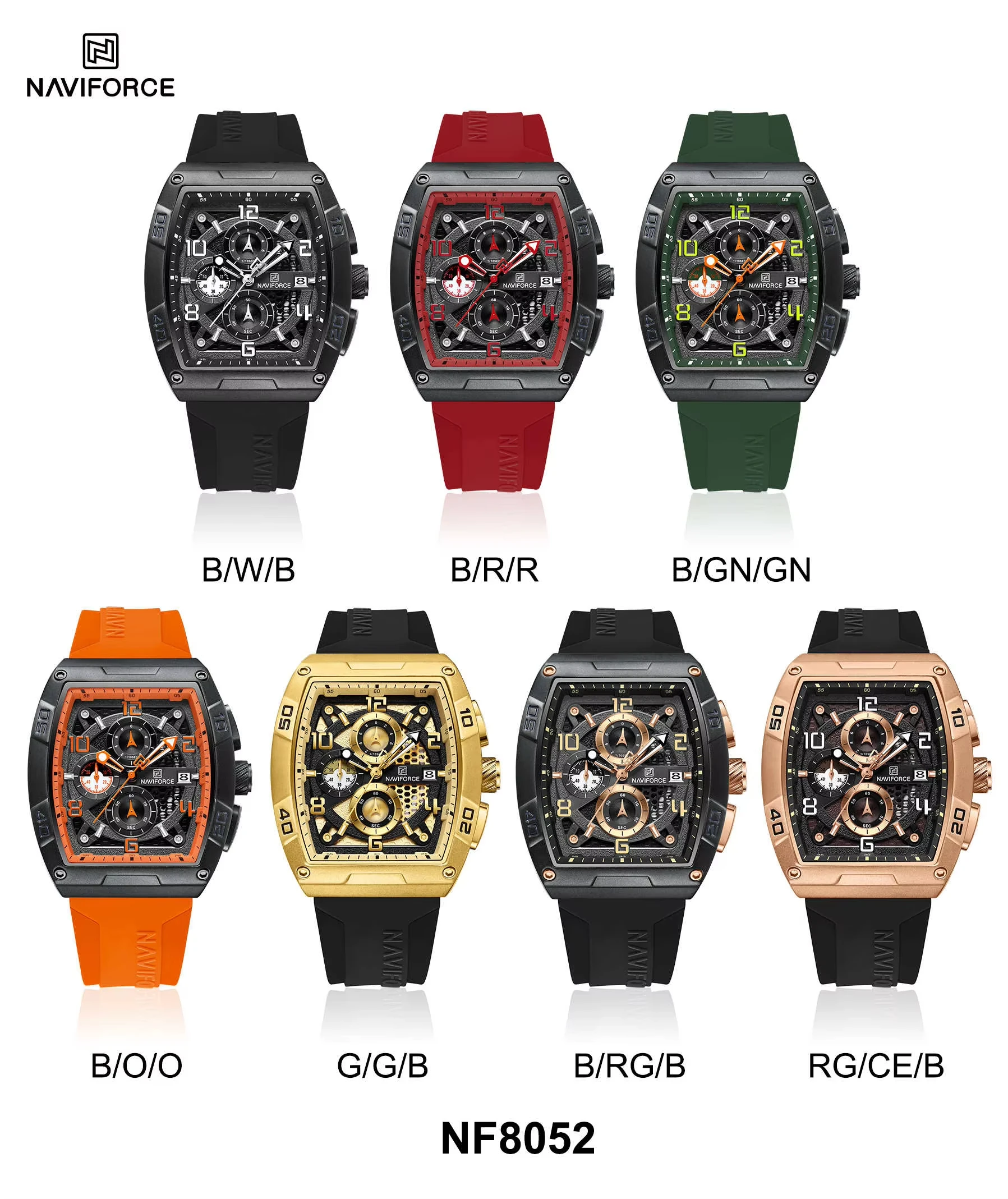 NAVIFORCE 8052 Men's Waterproof Quartz Wristwatch with Silicone Band ...