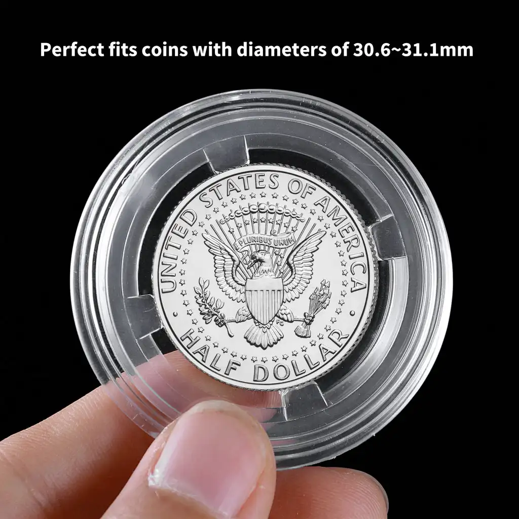 46MM Transparent Coin Acrylic Holders with EVA Foam Gasket
