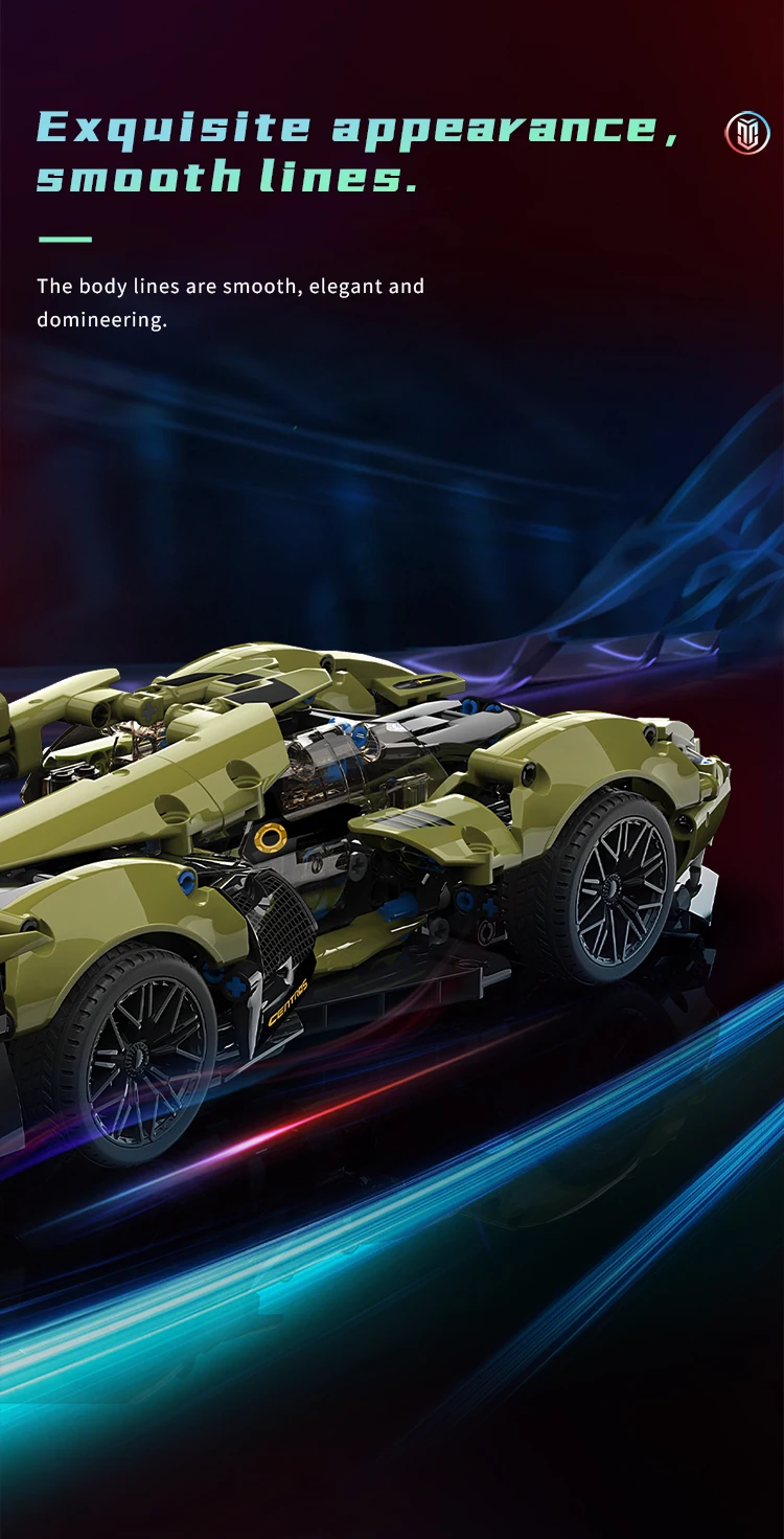 HW 847PCS Technical Brick - Build a 1:14 Green Lambo Model