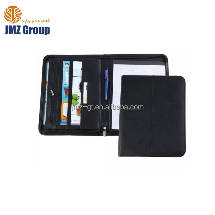 Luxury Yellow A4 Leather File Folder Zipper Portfolio A4 Padfolio ...