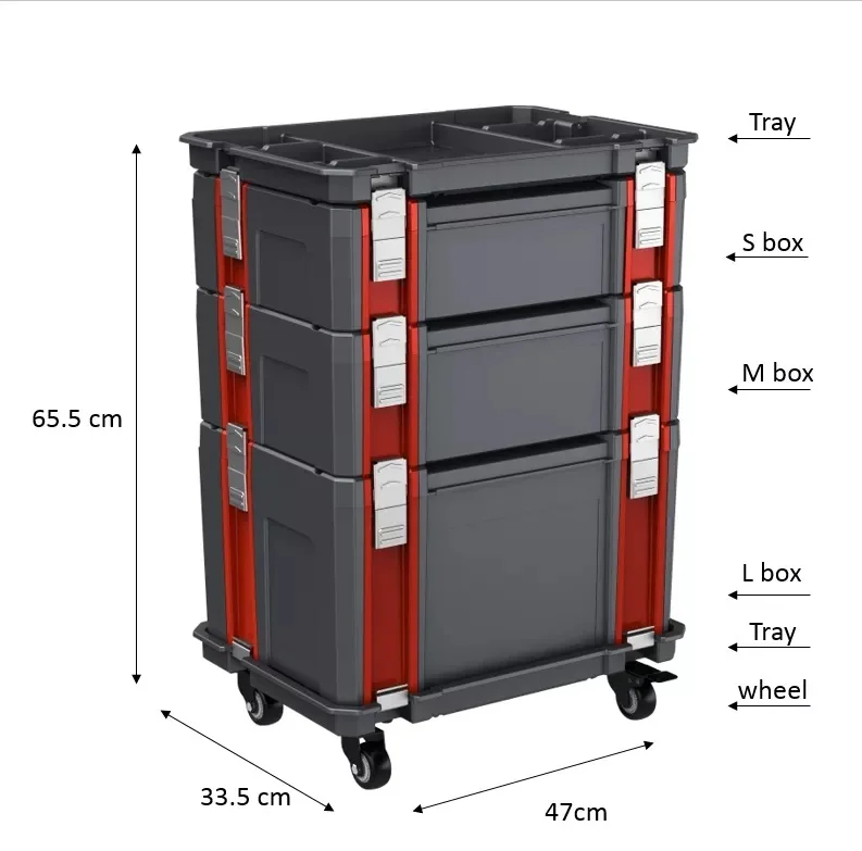 VERTAK Portable Plastic Trolley Box - Interlocking Tool Case