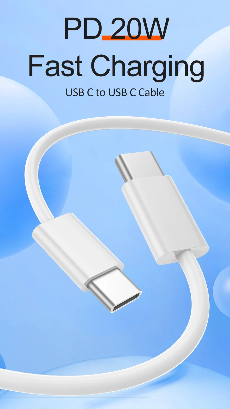 PD20W 60W PVC Type C to Type C Fast Charging Cable for Iphone 15