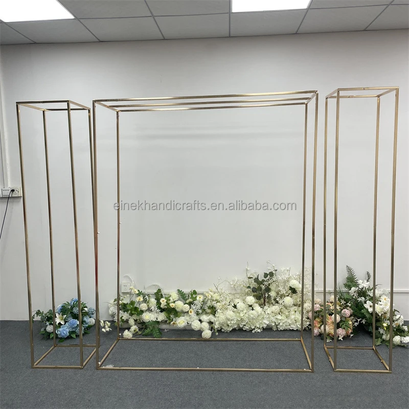 Gold Metal Frame Flowerbackdrop Stand for Event Party Decor