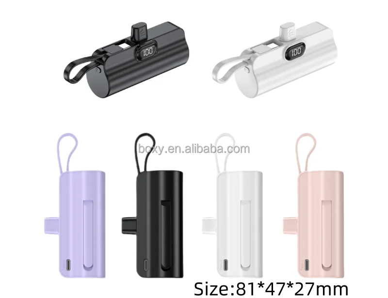 Mini Powerbank 5000mah - Portable Charger with Built-in Cable